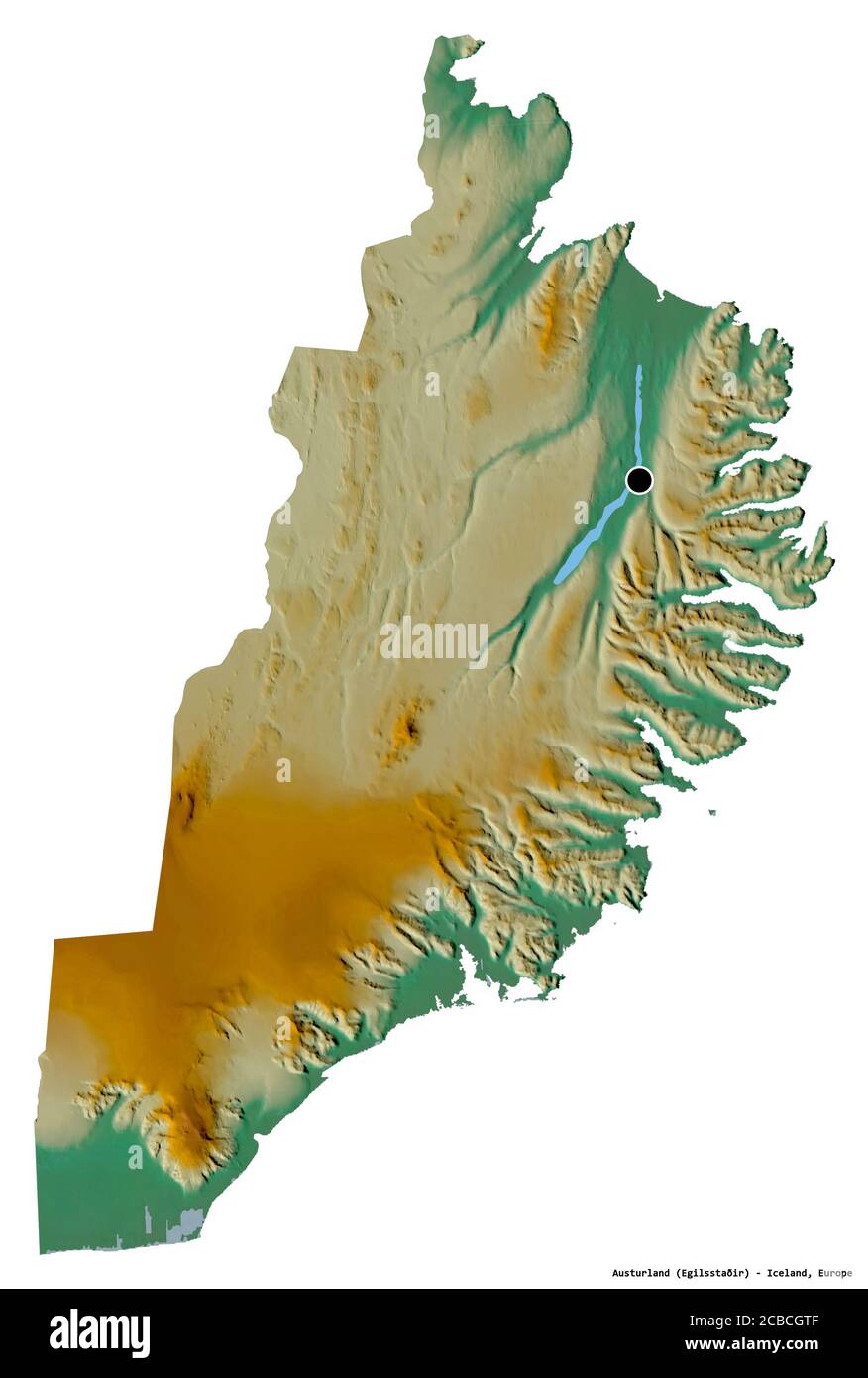 Shape of Austurland, region of Iceland, with its capital isolated on ...