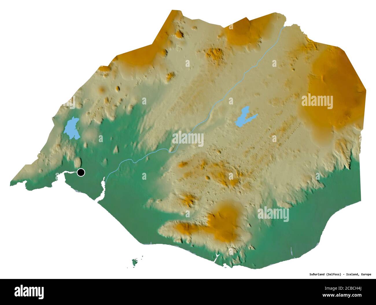 Shape of Suðurland, region of Iceland, with its capital isolated on ...