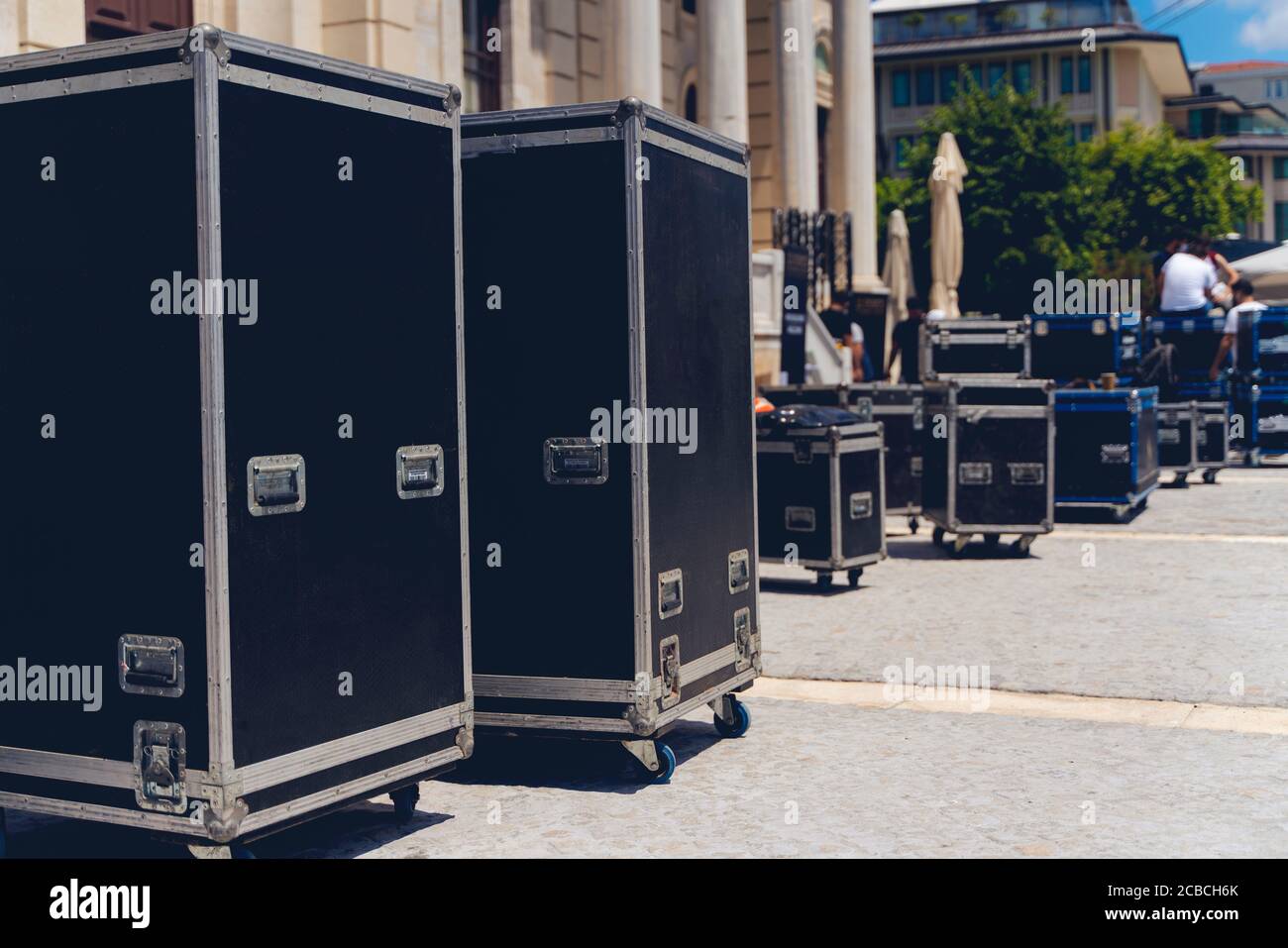 Empty concert stage with instruments hi-res stock photography and ...