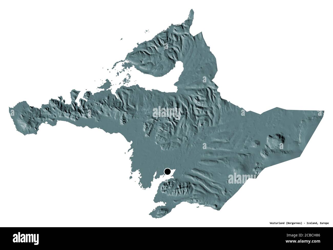 Shape of Vesturland, region of Iceland, with its capital isolated on ...