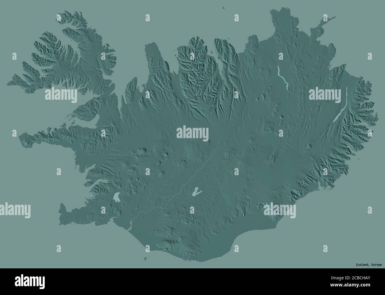 Shape of Iceland with its capital isolated on a solid color background ...