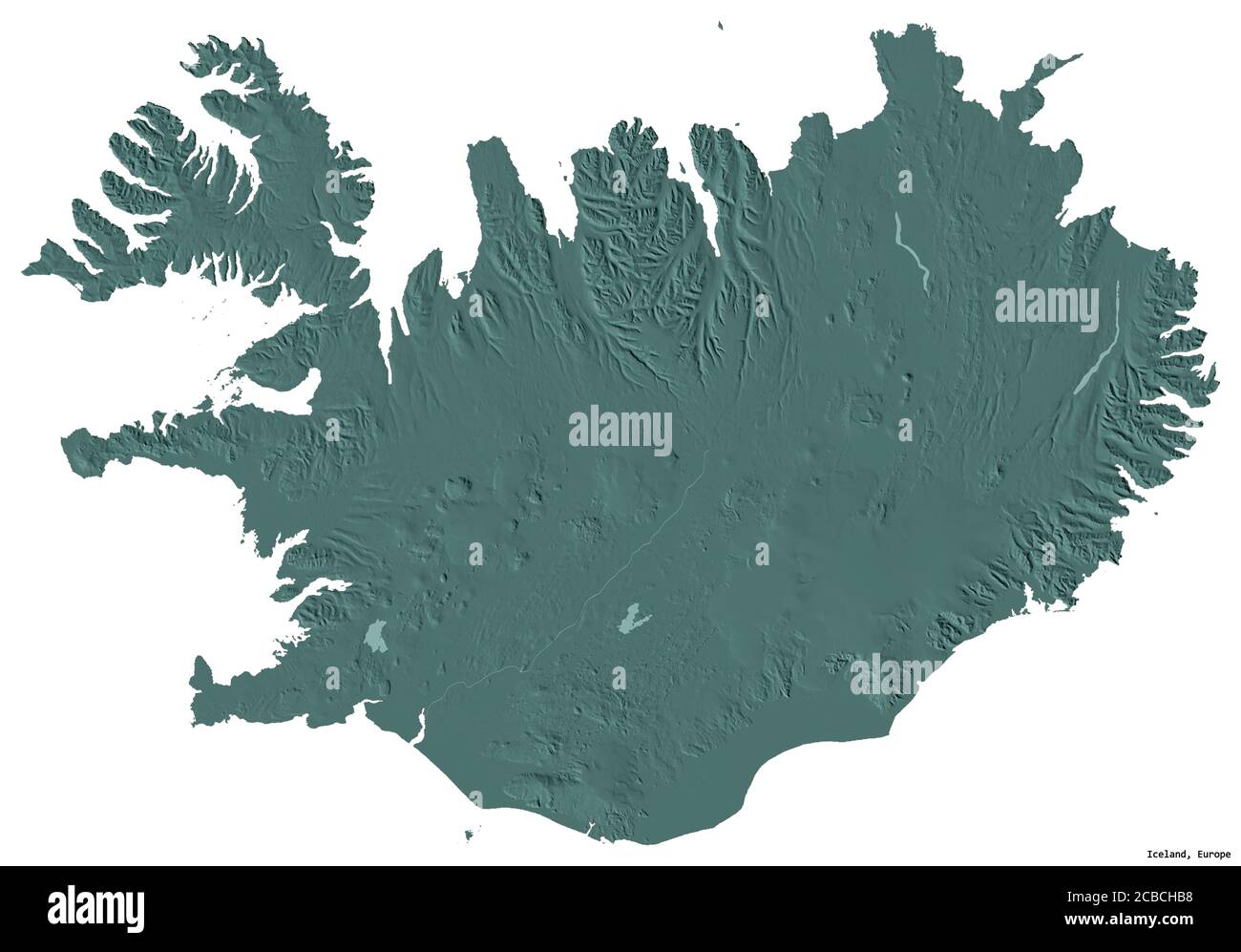 Shape of Iceland with its capital isolated on white background. Colored ...