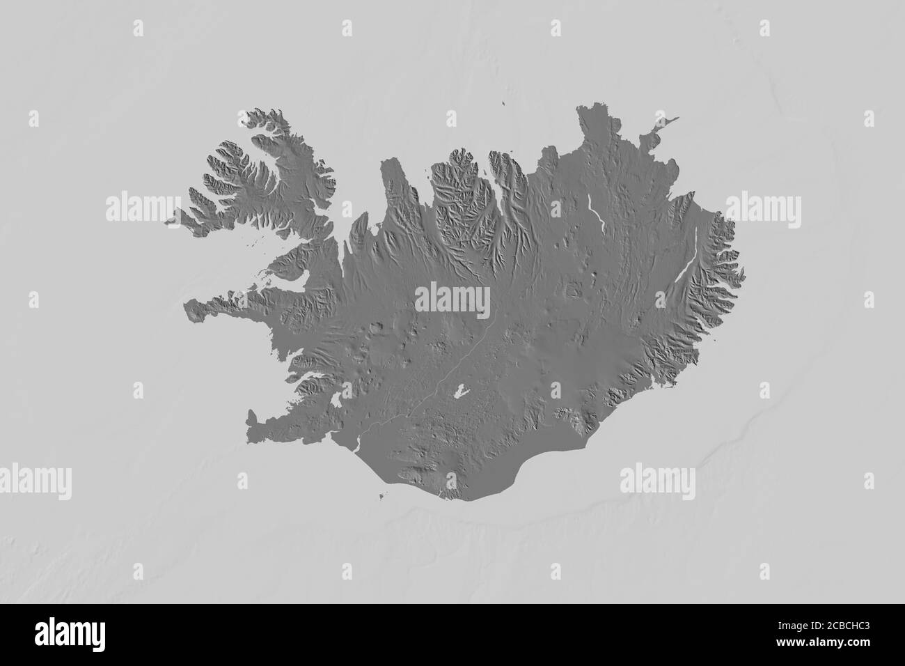 Extended area of Iceland. Bilevel elevation map. 3D rendering Stock ...