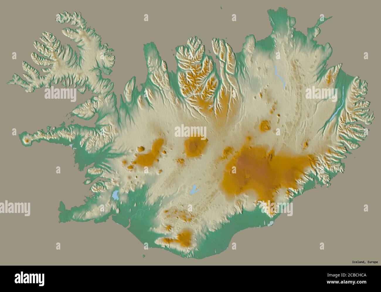 Shape of Iceland with its capital isolated on a solid color background ...