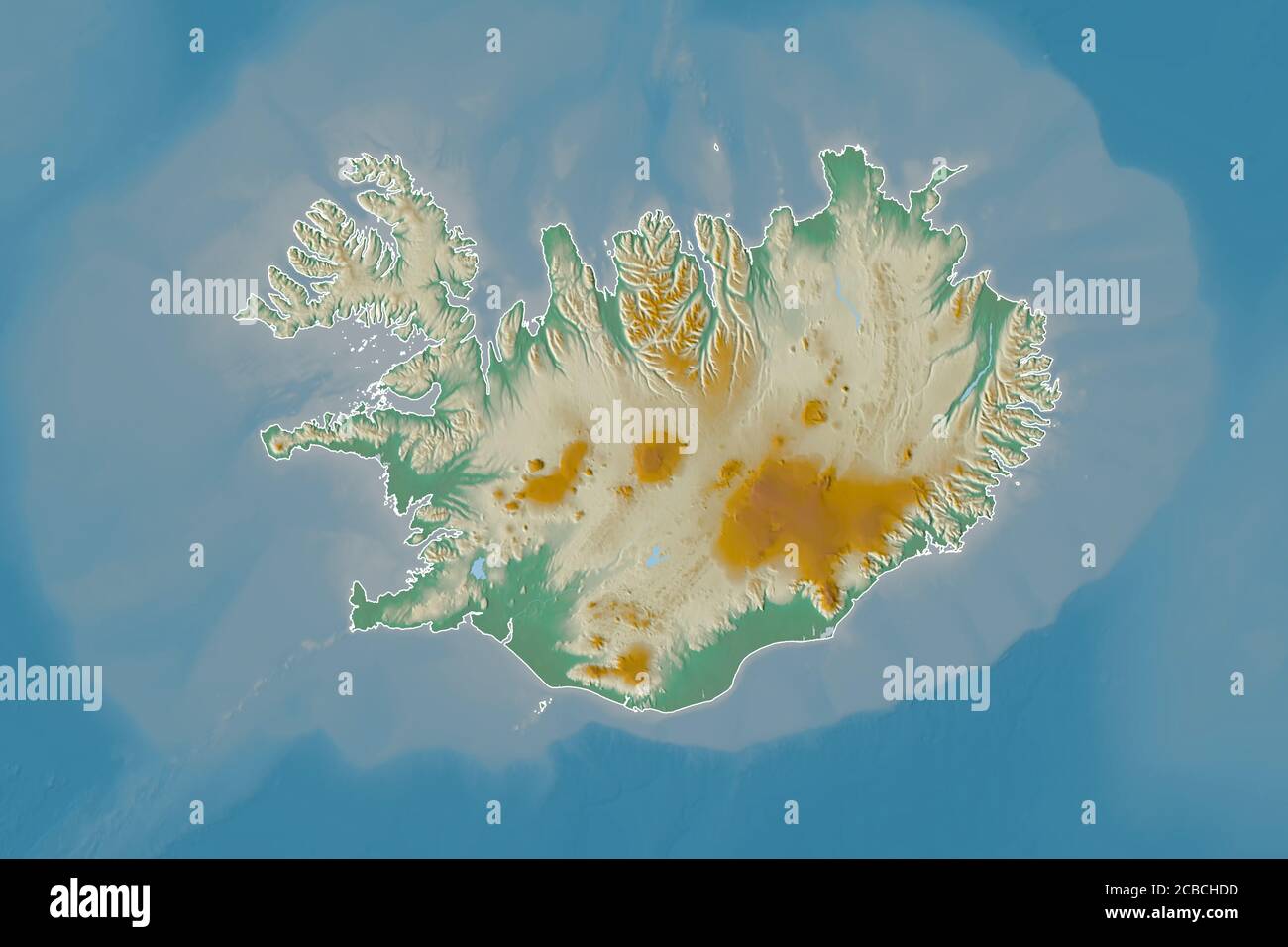 Extended area of outlined Iceland. Topographic relief map. 3D rendering ...