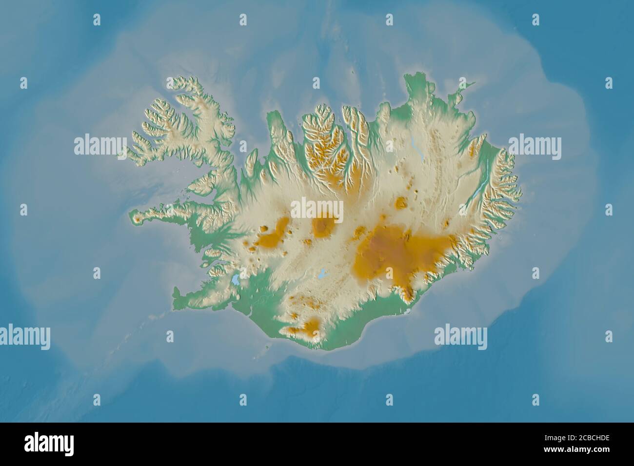 Extended area of Iceland. Topographic relief map. 3D rendering Stock ...