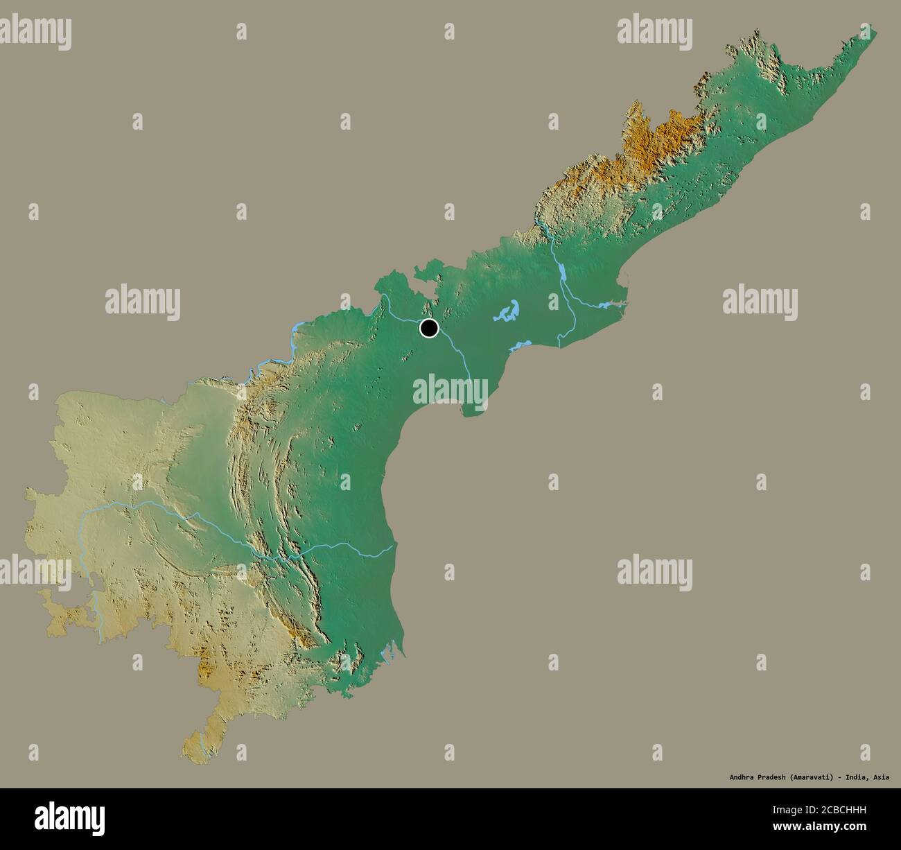 Shape of Andhra Pradesh, state of India, with its capital isolated on a ...
