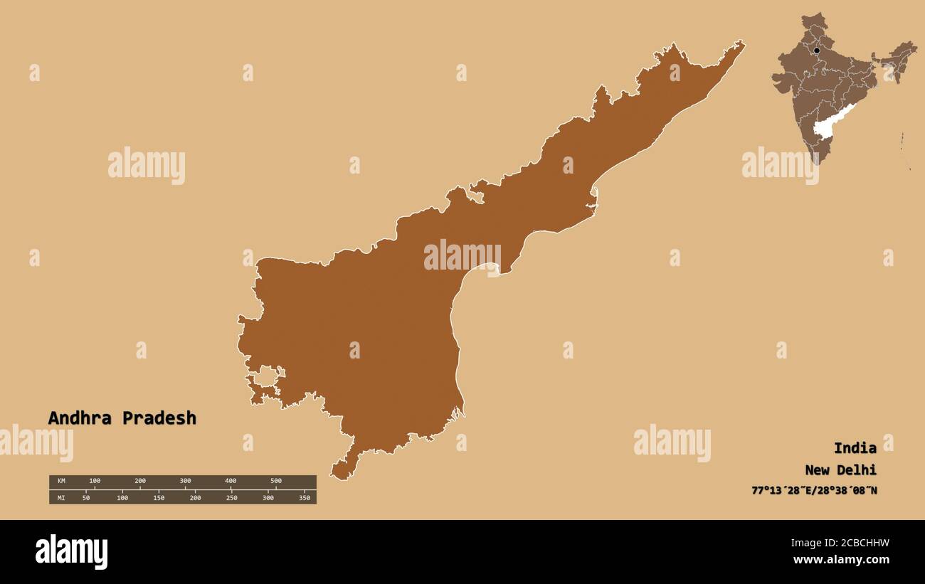 Shape of Andhra Pradesh, state of India, with its capital isolated on ...