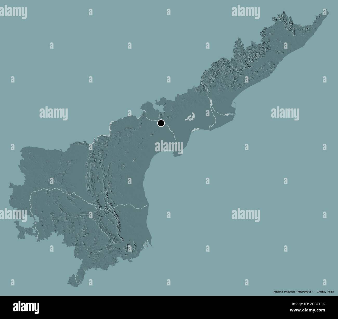 Shape of Andhra Pradesh, state of India, with its capital isolated on a ...