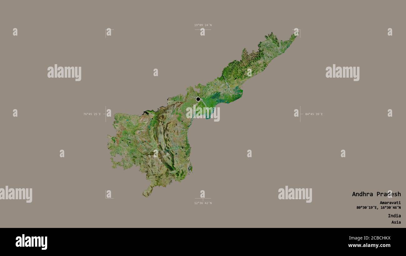 Area of Andhra Pradesh, state of India, isolated on a solid background ...