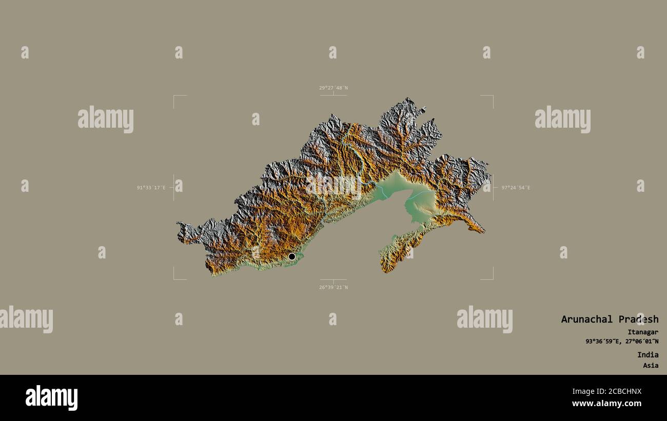 Area of Arunachal Pradesh, state of India, isolated on a solid ...
