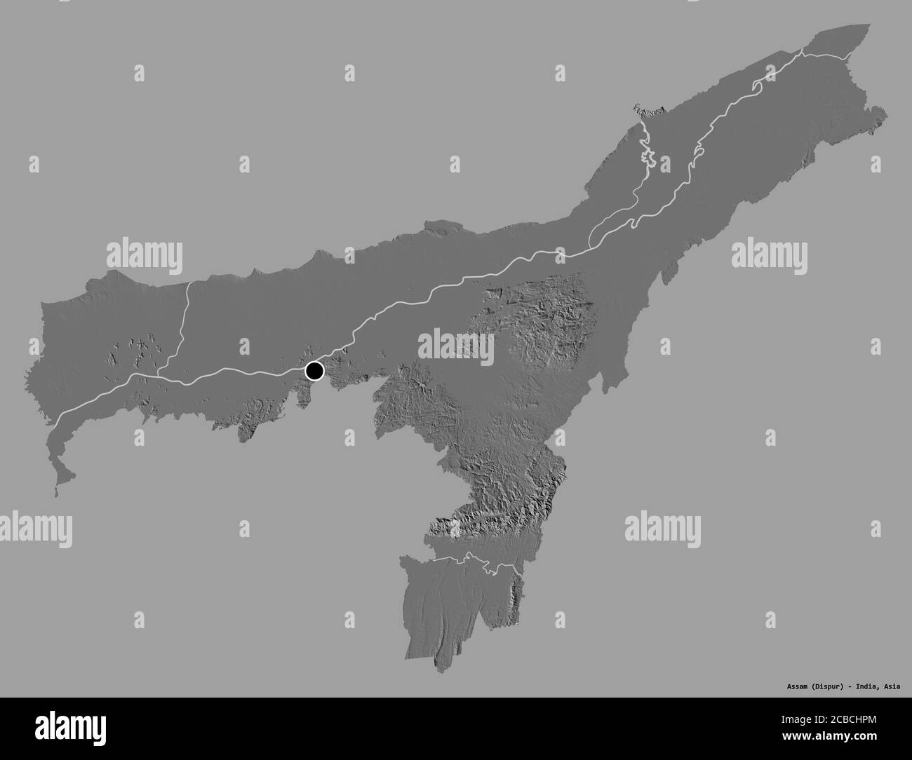 Shape of Assam, state of India, with its capital isolated on a solid ...