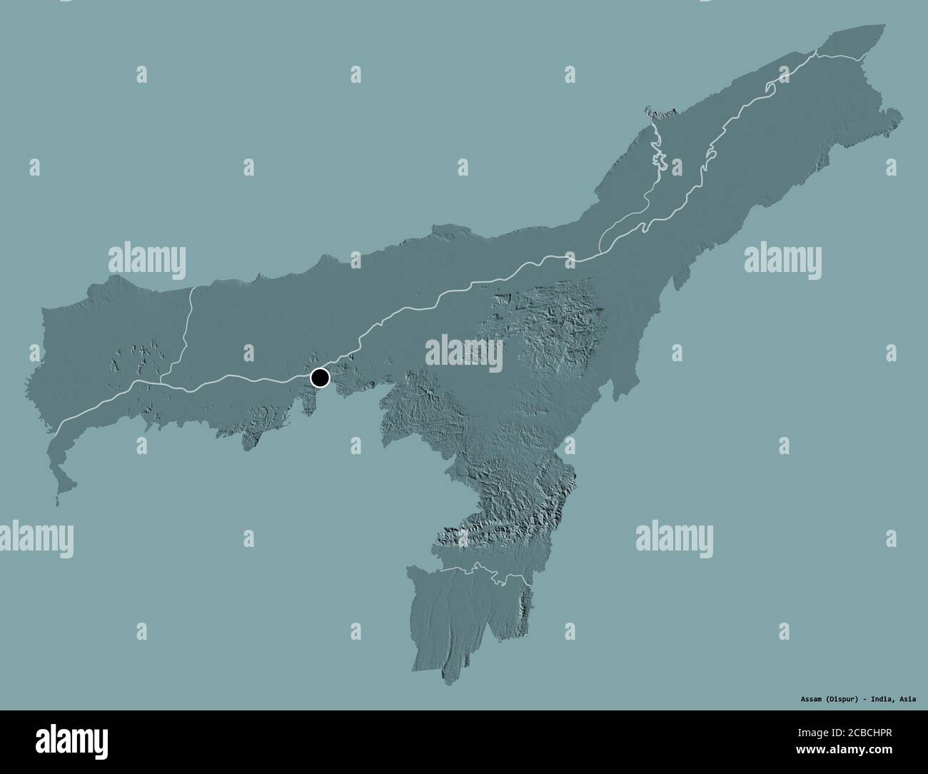 Shape of Assam, state of India, with its capital isolated on a solid ...