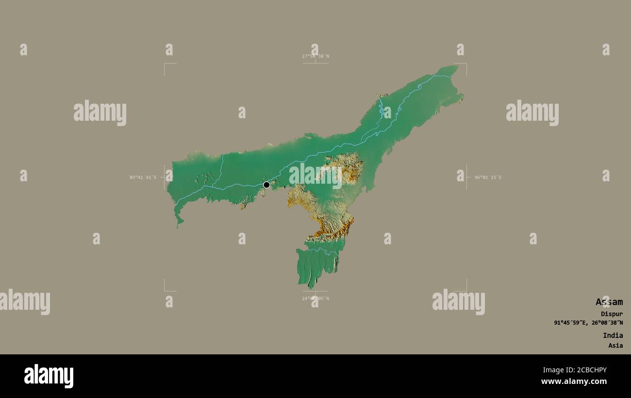Area of Assam, state of India, isolated on a solid background in a ...