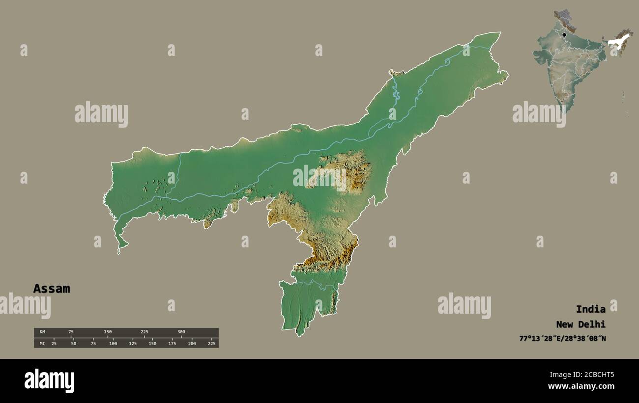 Shape of Assam, state of India, with its capital isolated on solid ...