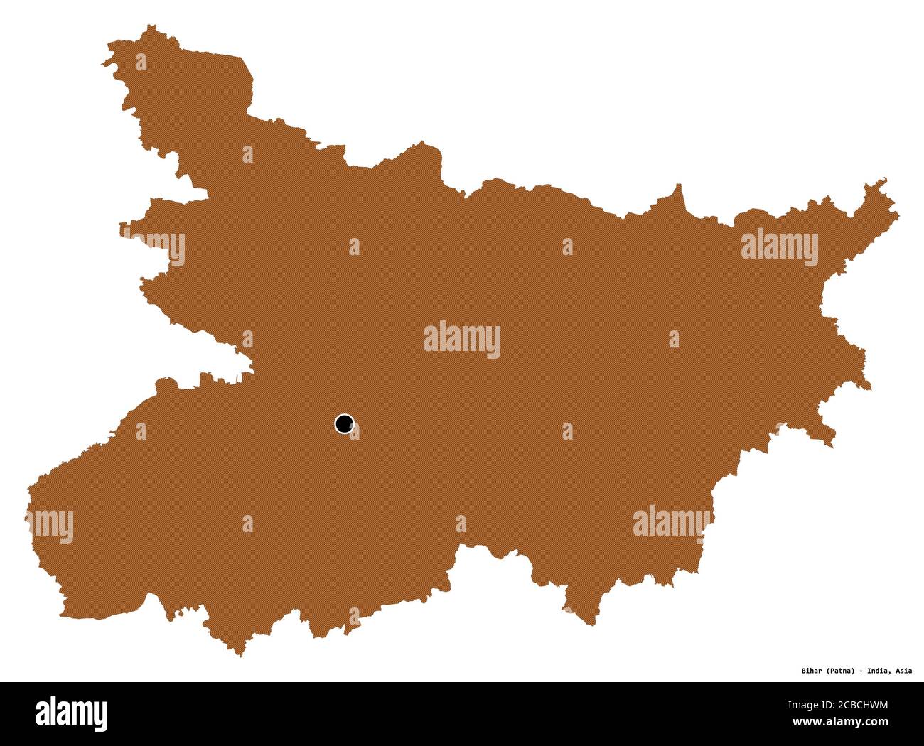 Shape of Bihar, state of India, with its capital isolated on white ...