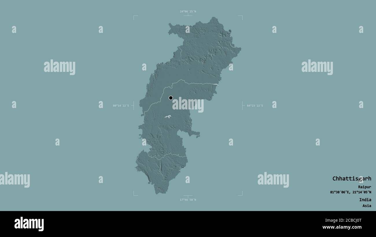 Area of Chhattisgarh, state of India, isolated on a solid background in ...