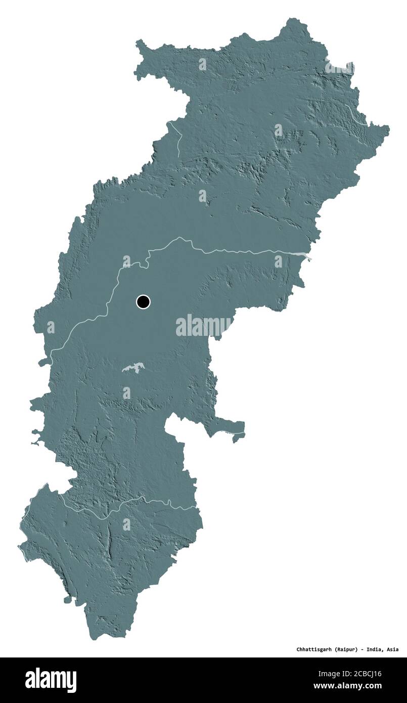 Shape of Chhattisgarh, state of India, with its capital isolated on ...