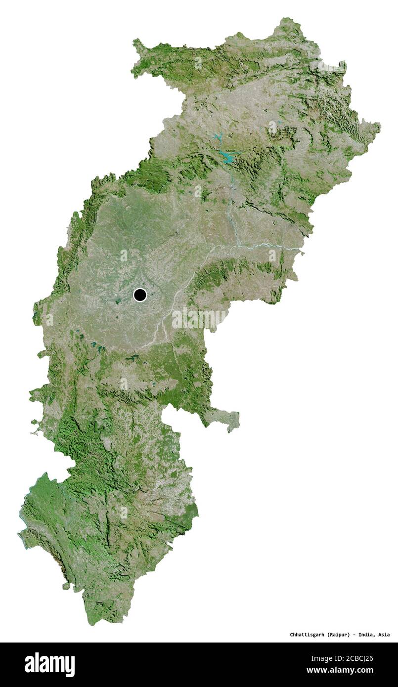 Shape of Chhattisgarh, state of India, with its capital isolated on ...