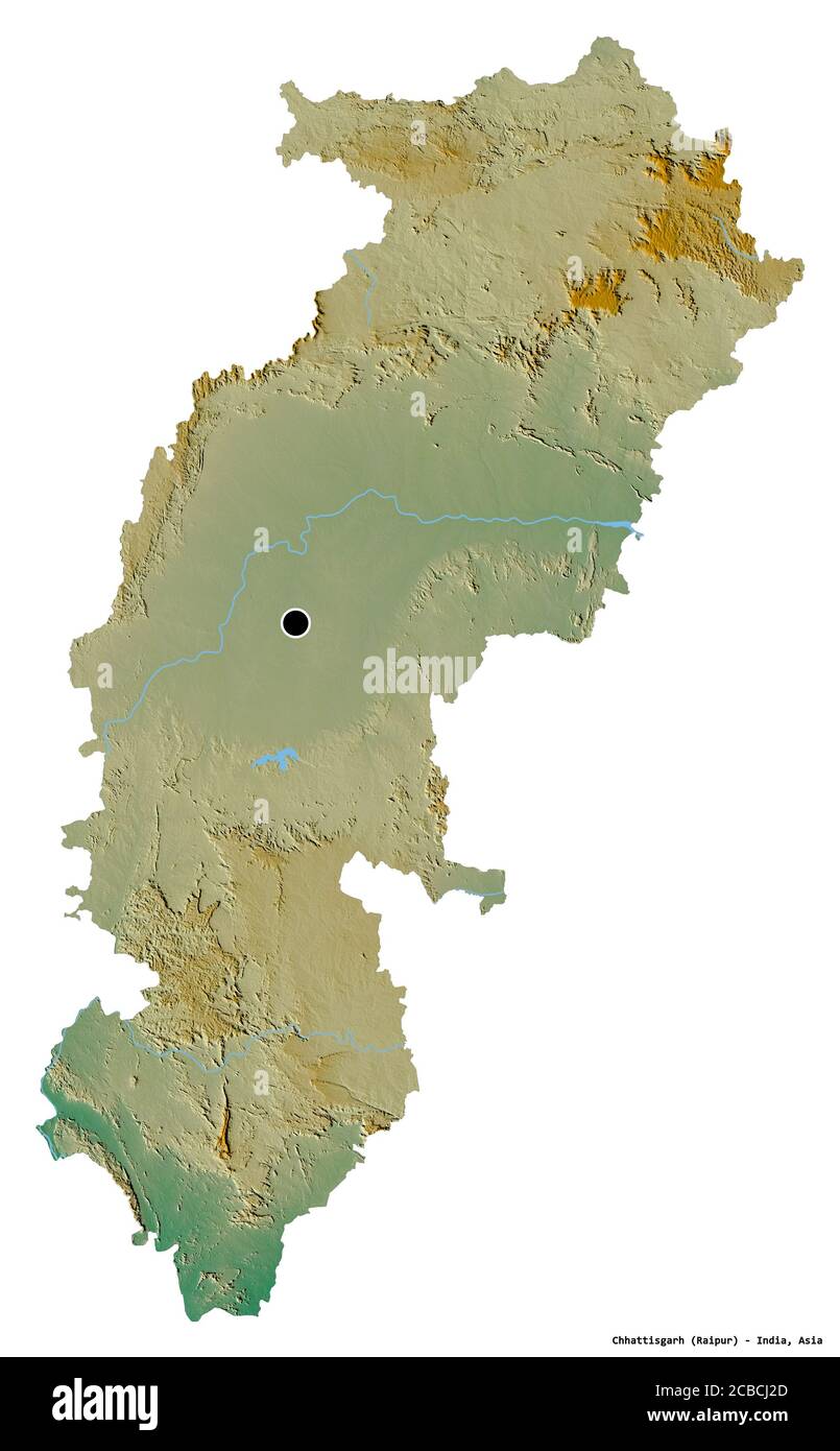 Shape of Chhattisgarh, state of India, with its capital isolated on ...