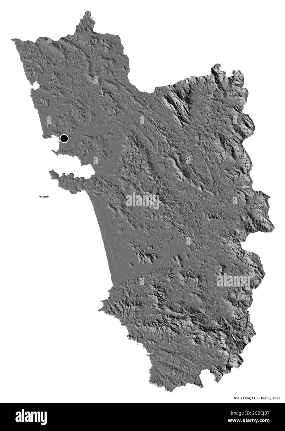 Shape of Goa, state of India, with its capital isolated on white ...