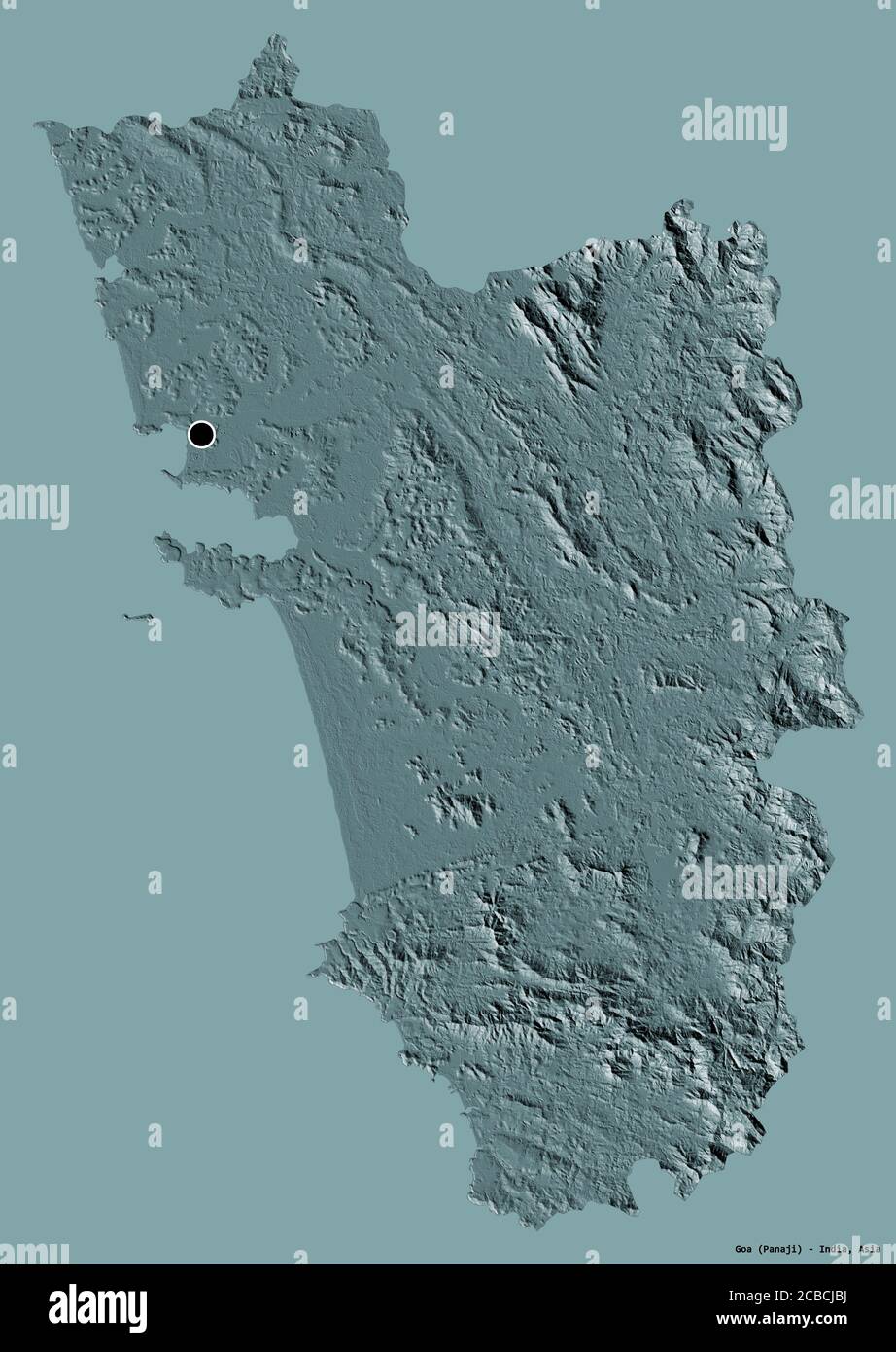 Shape of Goa, state of India, with its capital isolated on a solid ...