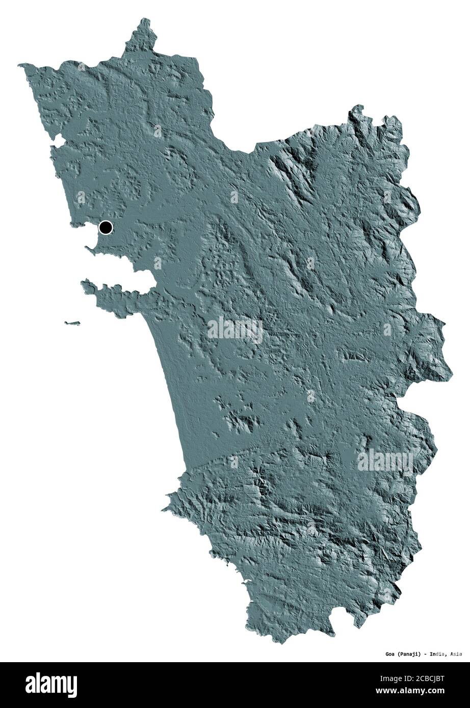 Shape of Goa, state of India, with its capital isolated on white ...