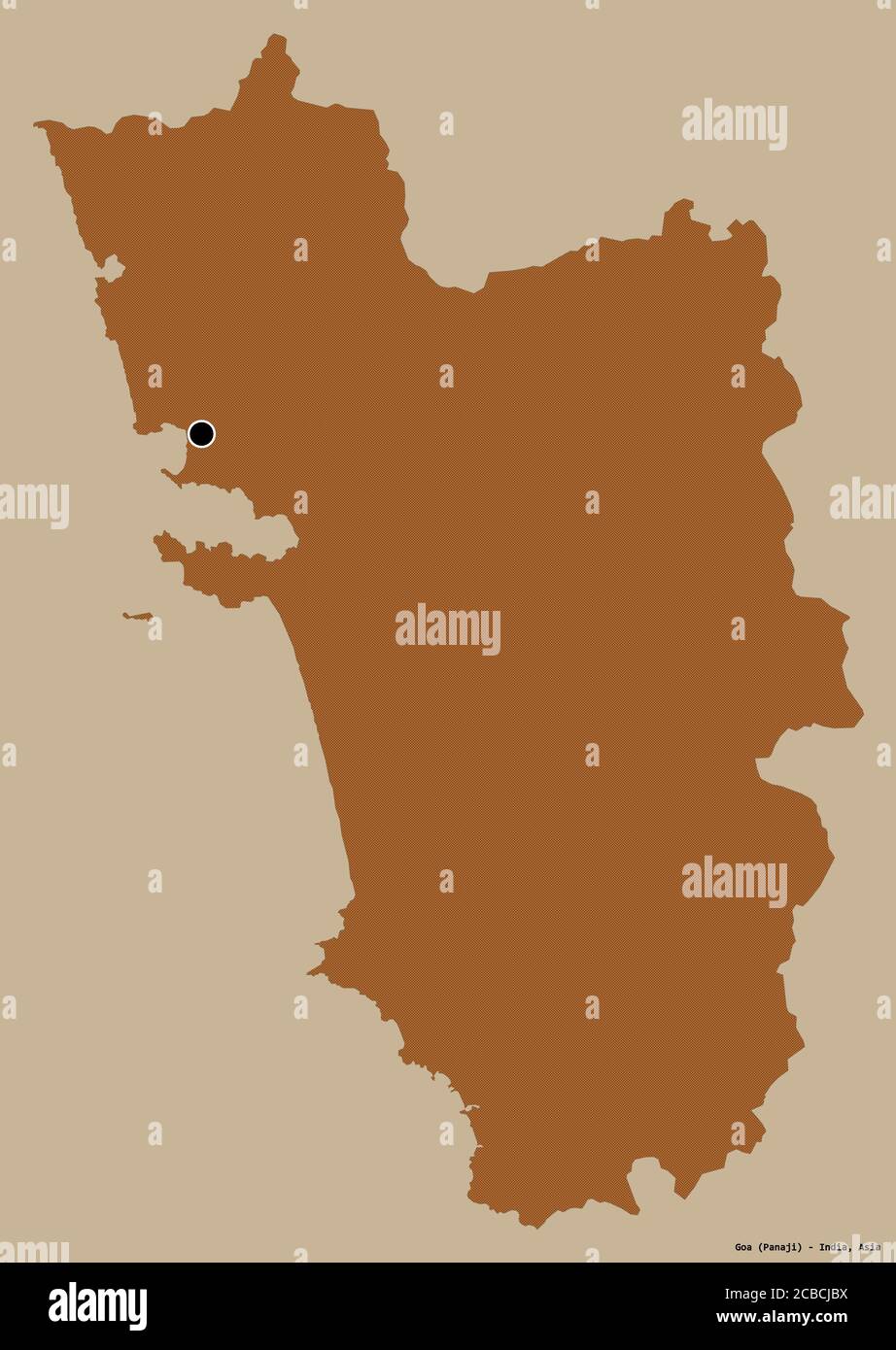 Shape of Goa, state of India, with its capital isolated on a solid ...