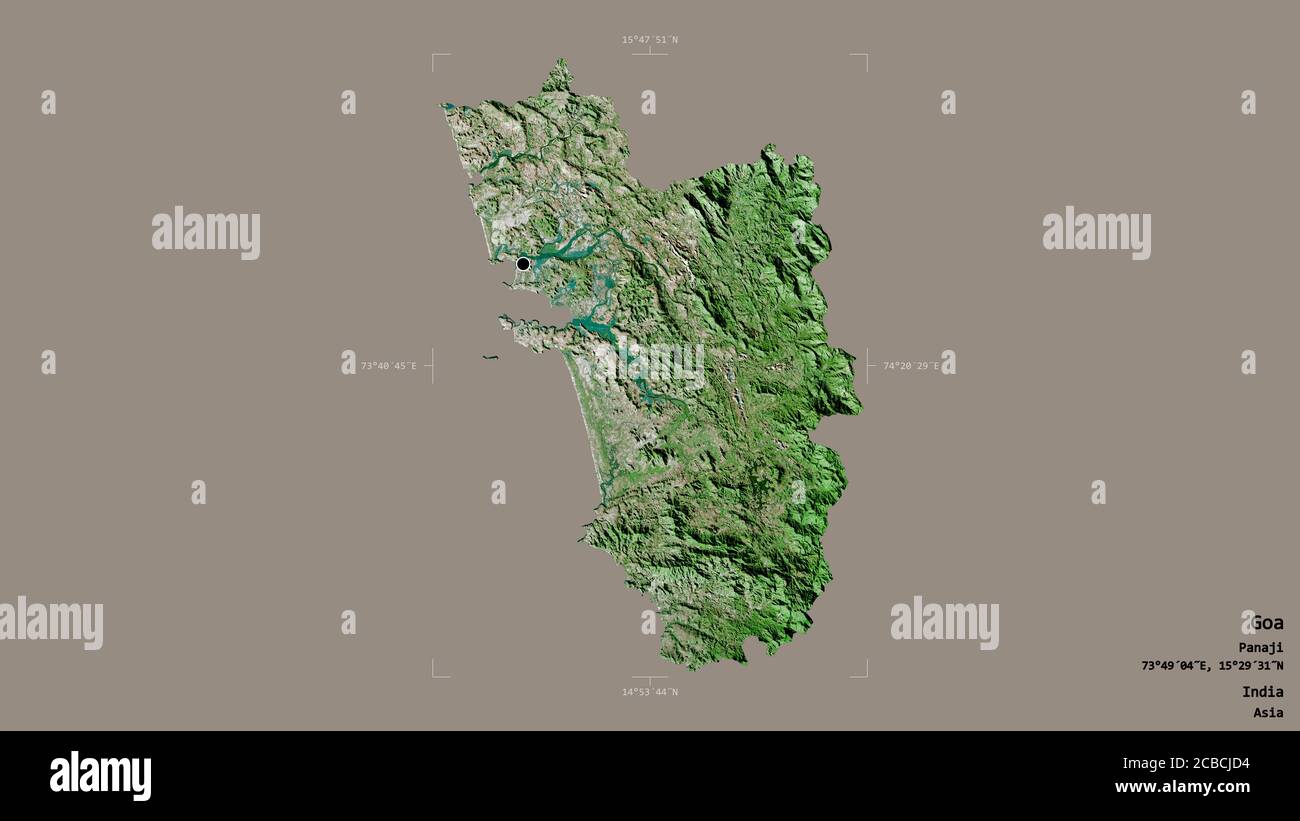 Area of Goa, state of India, isolated on a solid background in a ...