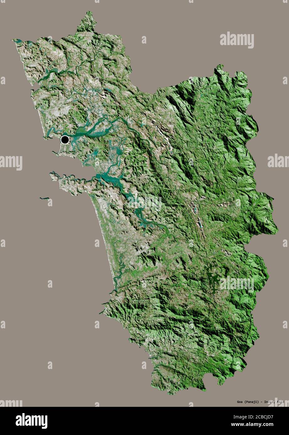 Shape of Goa, state of India, with its capital isolated on a solid ...