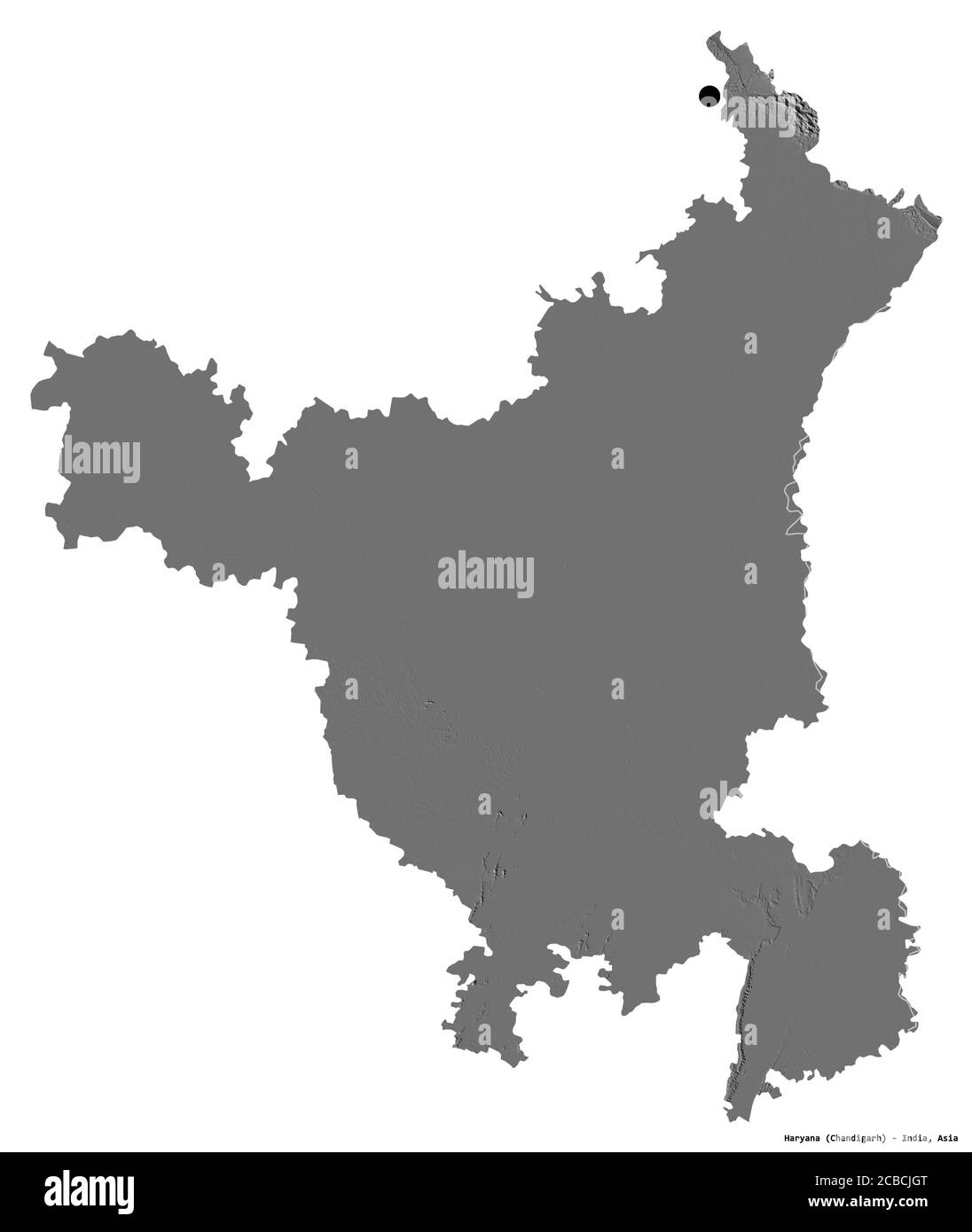 Shape of Haryana, state of India, with its capital isolated on white ...
