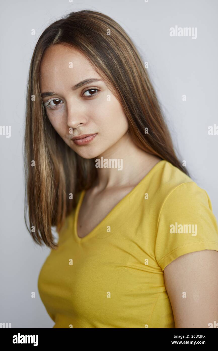 diagnostic and treatment of pigment spots.close up portrait, isolated ...