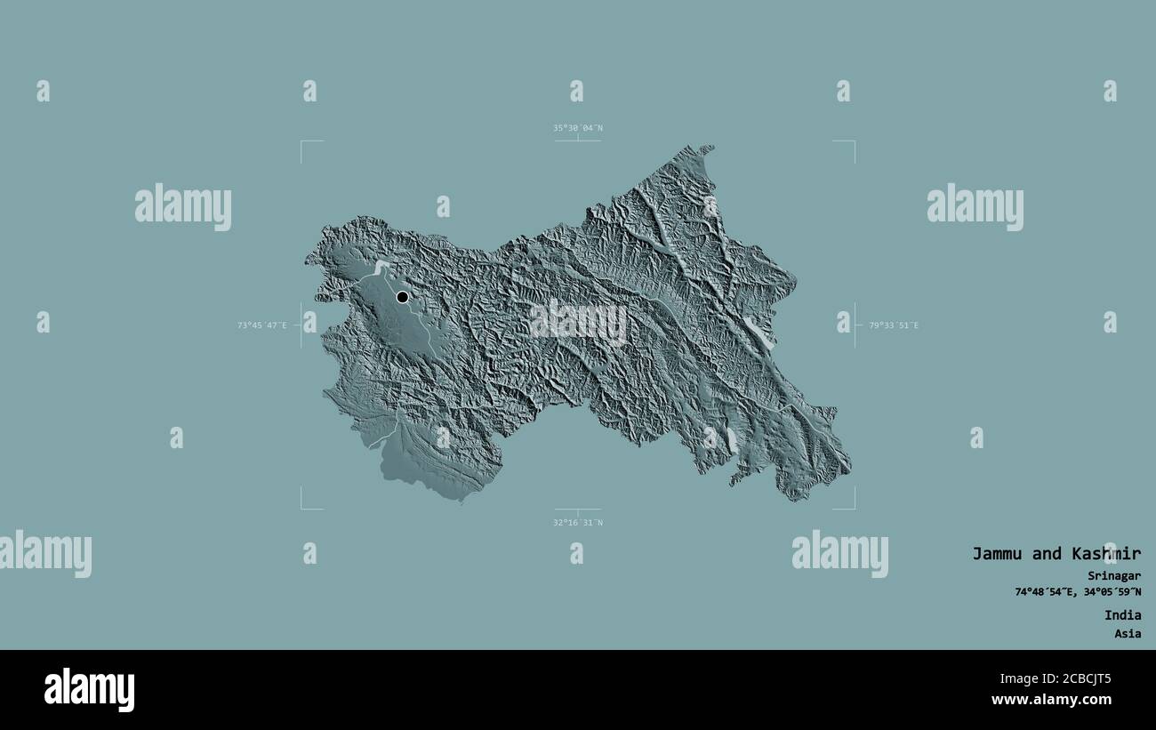 Area of Jammu and Kashmir, state of India, isolated on a solid ...