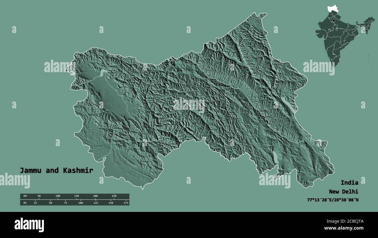 Shape of Jammu and Kashmir, state of India, with its capital isolated ...