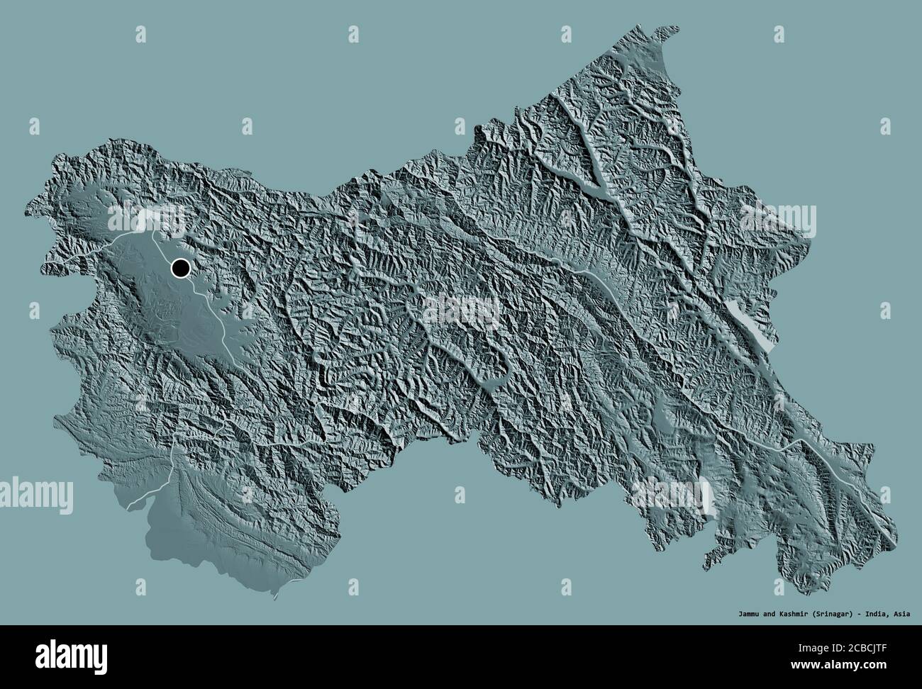 Shape of Jammu and Kashmir, state of India, with its capital isolated ...
