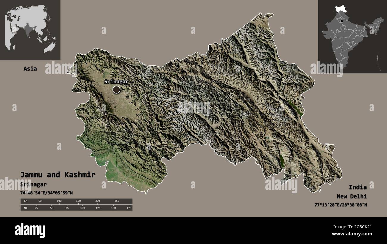 Shape of Jammu and Kashmir, state of India, and its capital. Distance ...