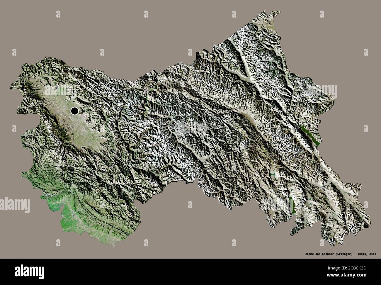 Shape of Jammu and Kashmir, state of India, with its capital isolated ...