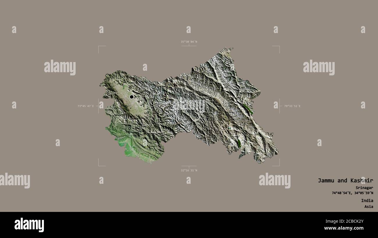 Area of Jammu and Kashmir, state of India, isolated on a solid ...