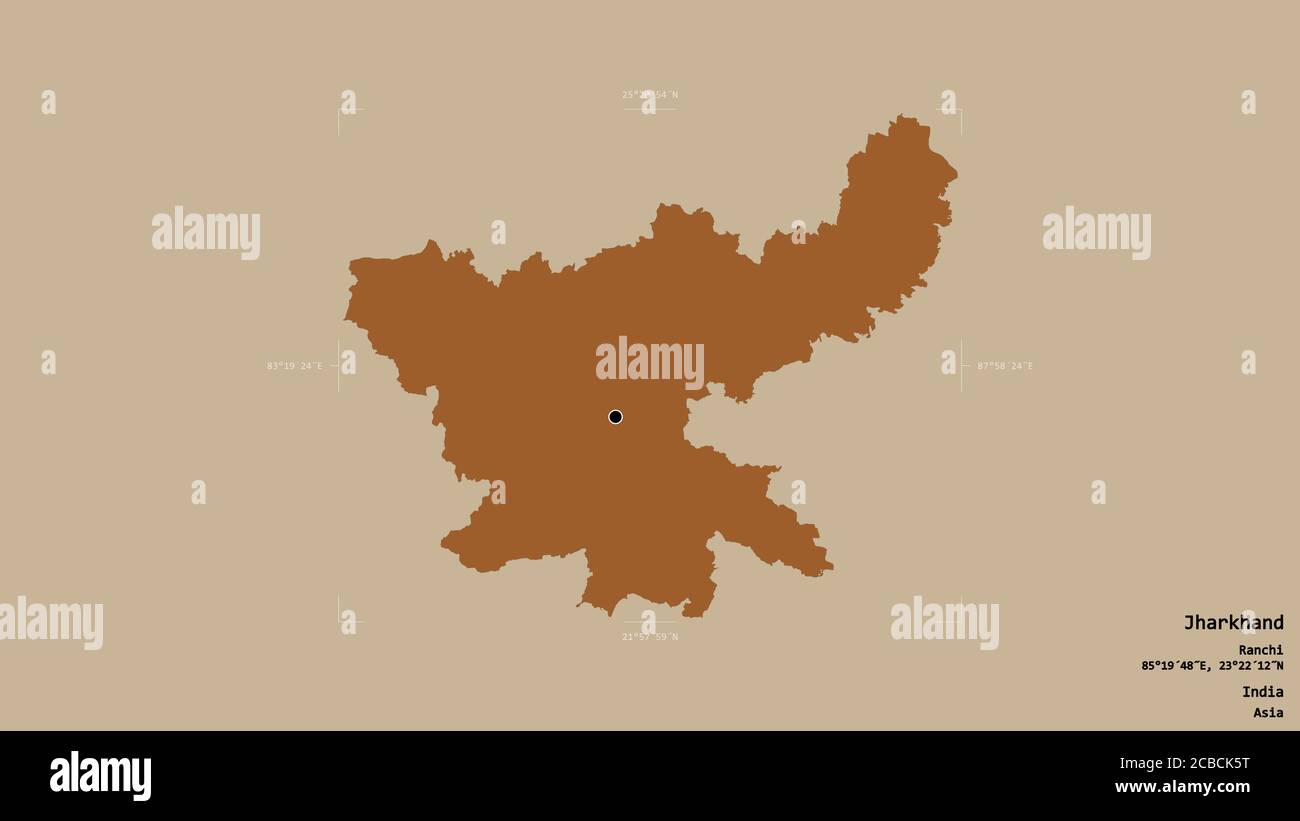 Area of Jharkhand, state of India, isolated on a solid background in a ...