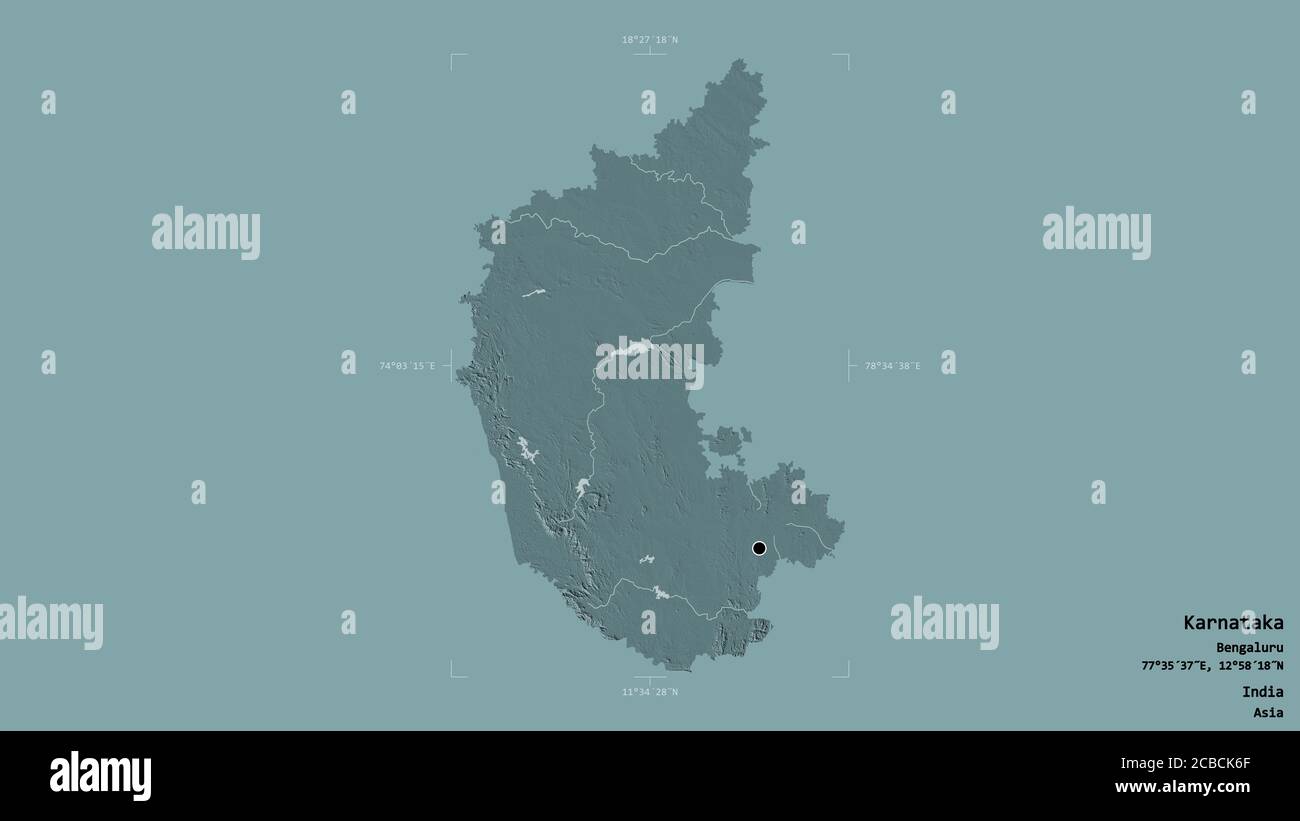 Area of Karnataka, state of India, isolated on a solid background in a ...