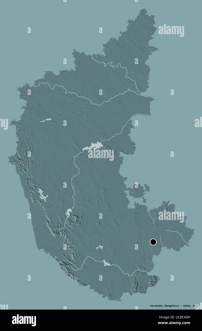 Shape of Karnataka, state of India, with its capital isolated on a ...