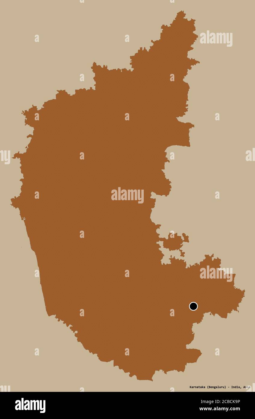 Shape of Karnataka, state of India, with its capital isolated on a ...