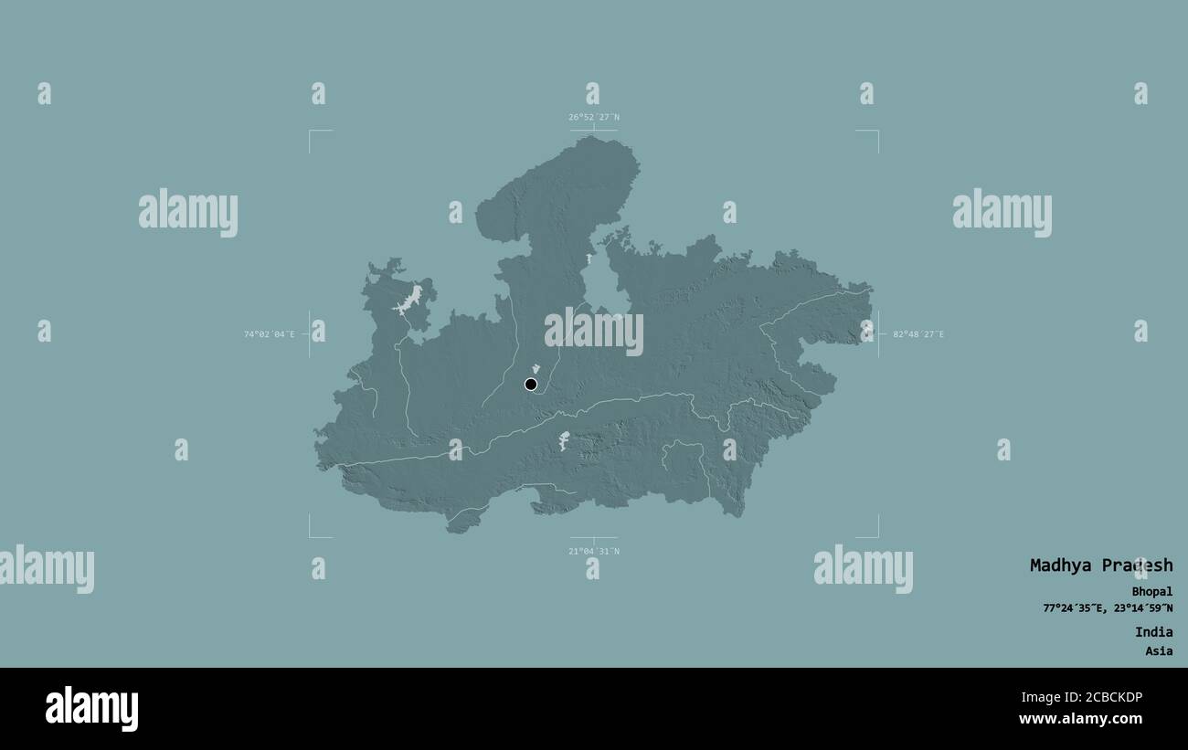 Area of Madhya Pradesh, state of India, isolated on a solid background ...