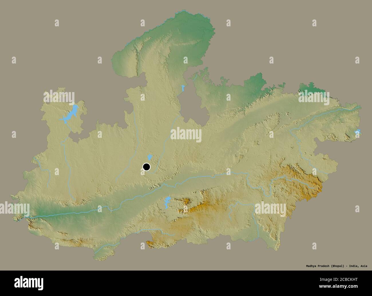 Shape of Madhya Pradesh, state of India, with its capital isolated on a ...