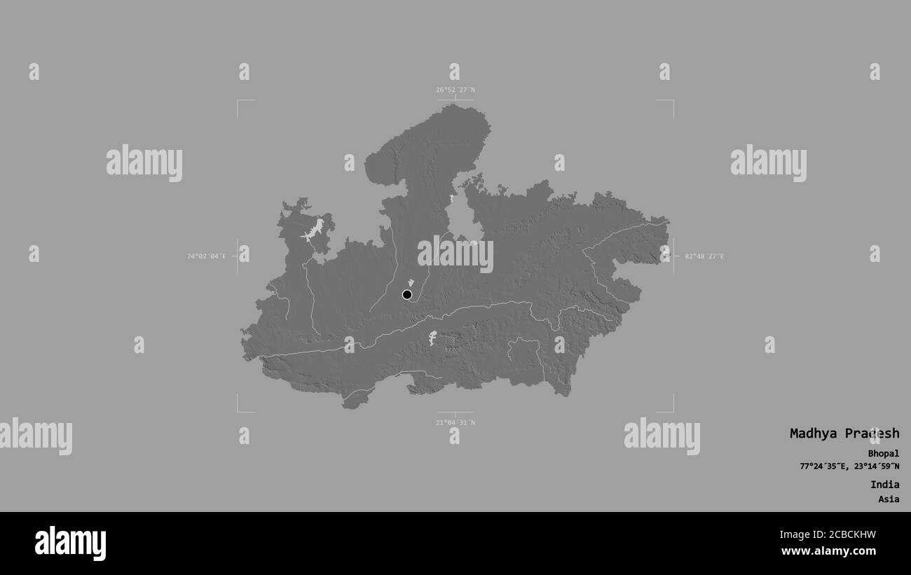 Area of Madhya Pradesh, state of India, isolated on a solid background ...