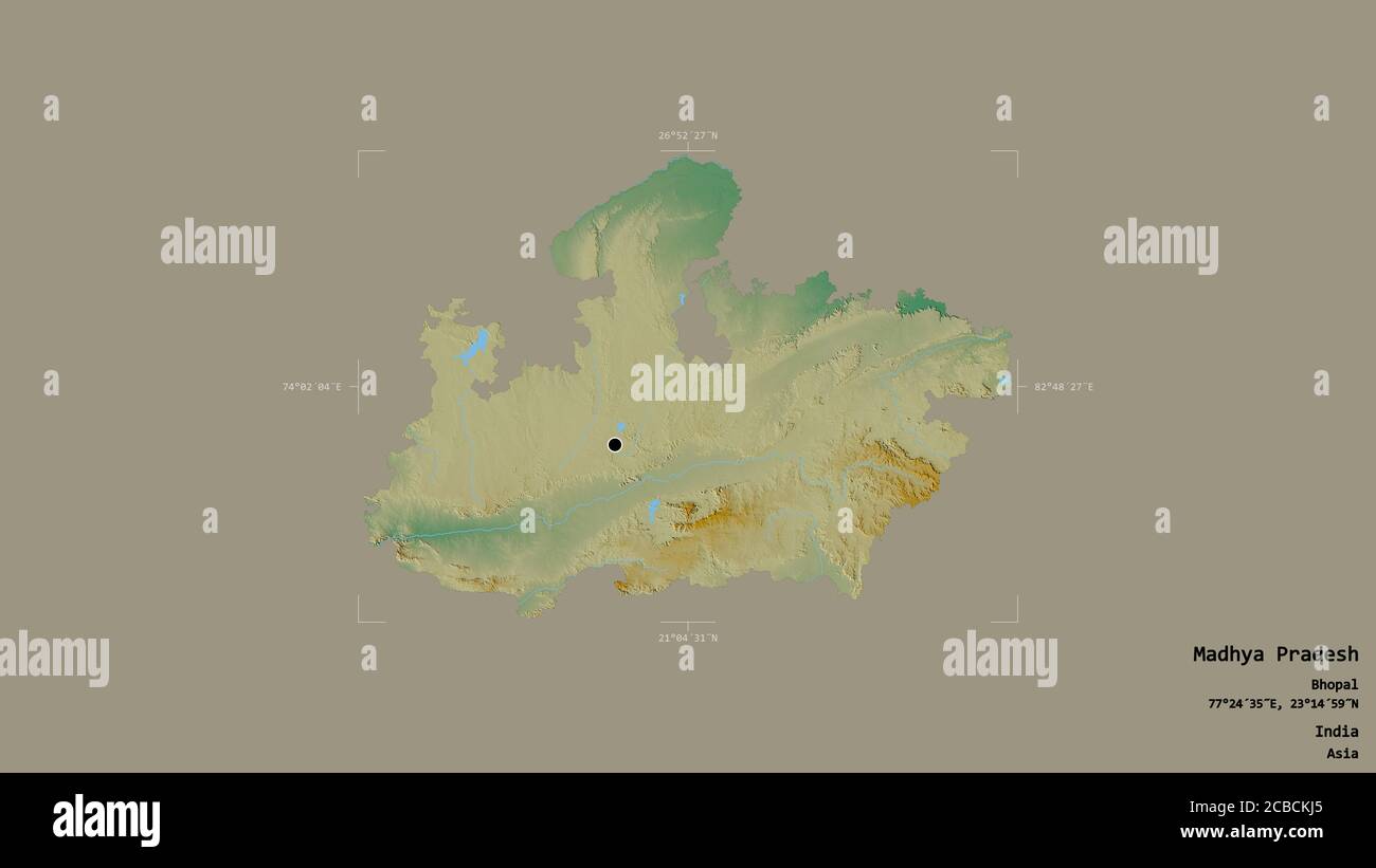 Area of Madhya Pradesh, state of India, isolated on a solid background ...