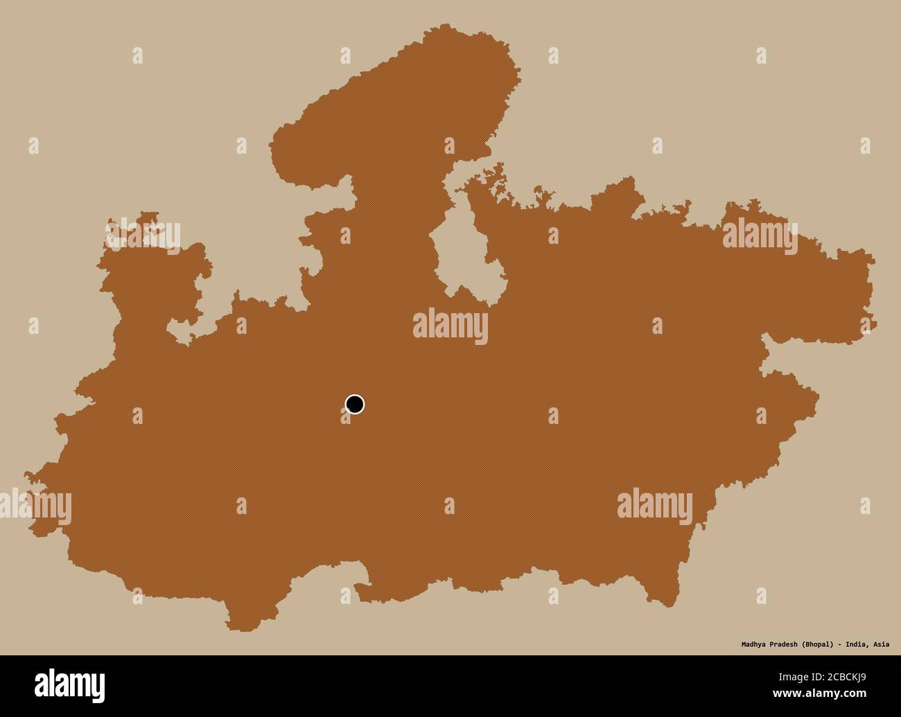 Shape of Madhya Pradesh, state of India, with its capital isolated on a ...