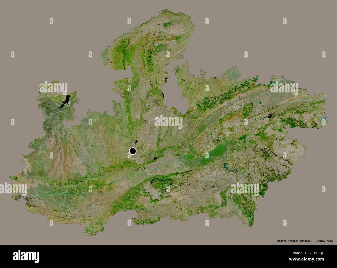 Shape of Madhya Pradesh, state of India, with its capital isolated on a ...