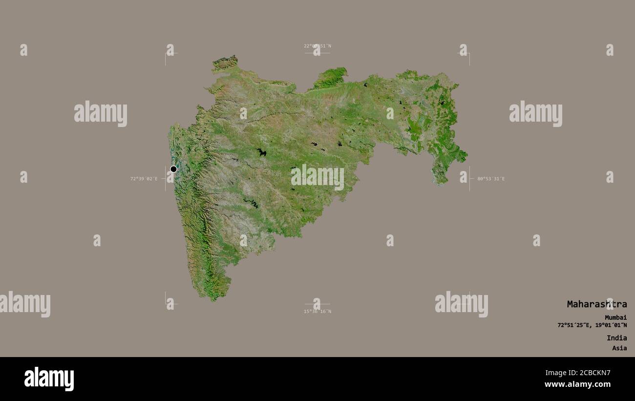 Area of Maharashtra, state of India, isolated on a solid background in ...