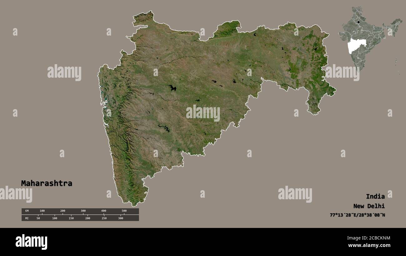 Shape of Maharashtra, state of India, with its capital isolated on ...